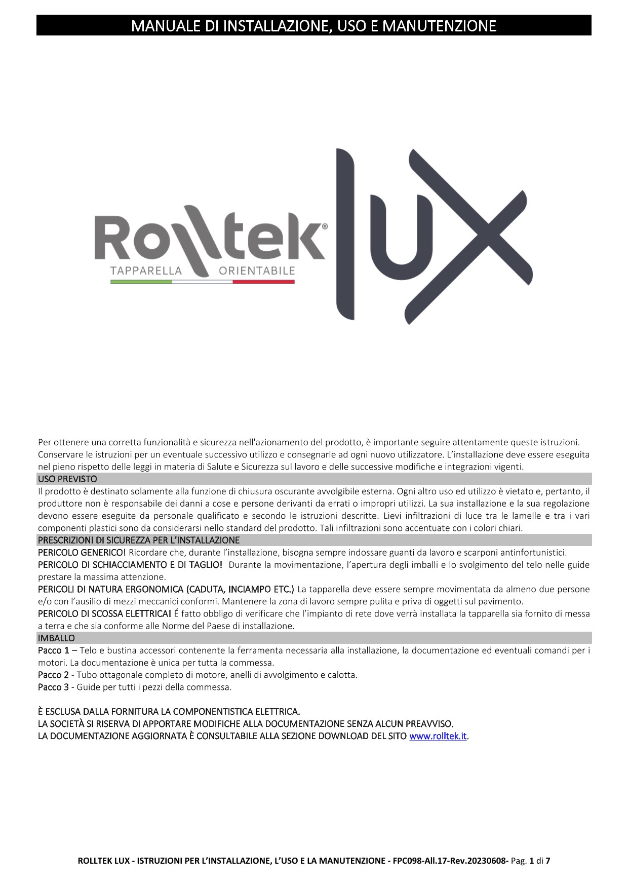 Manuale di installazione - Rolltek